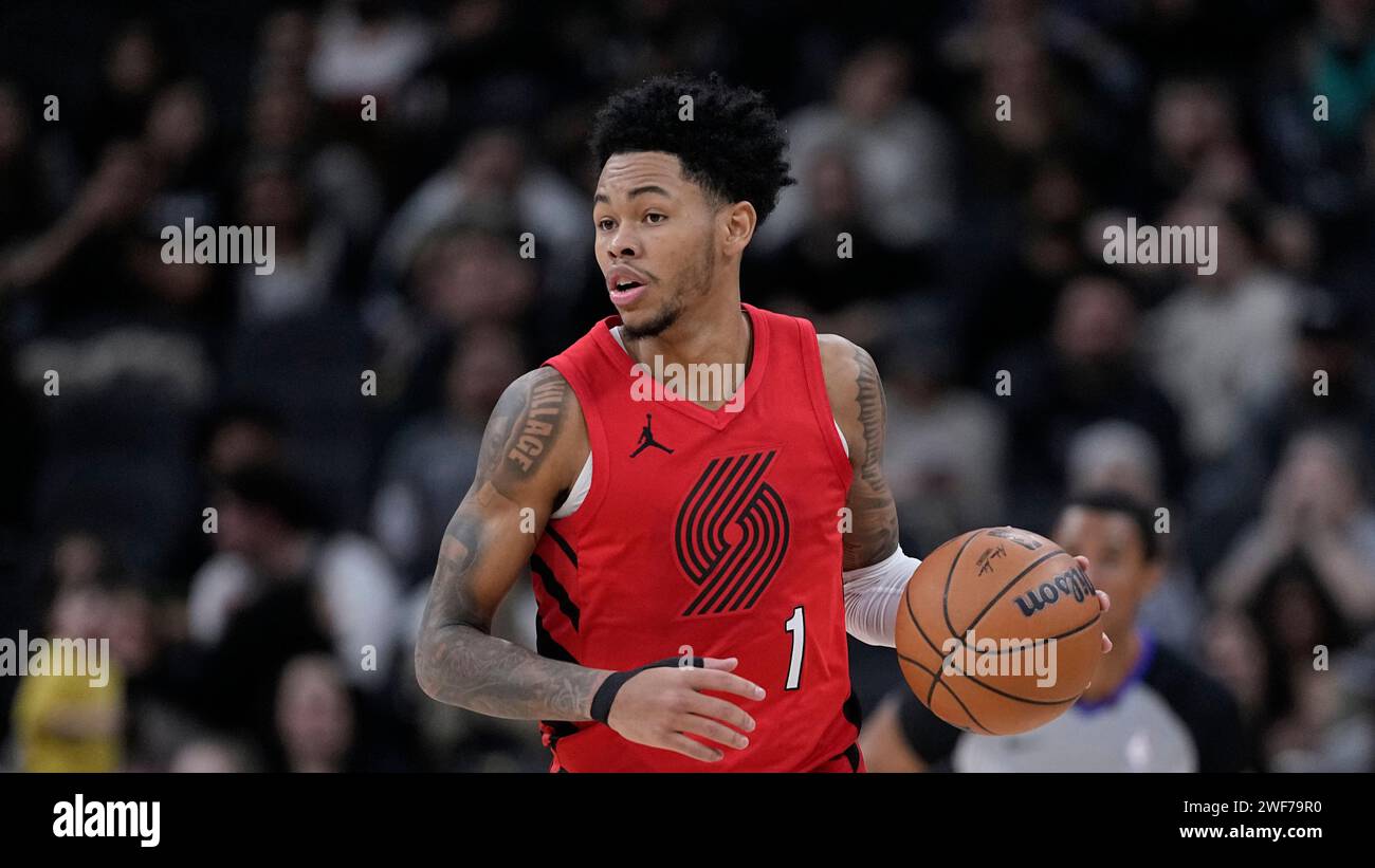 Portland Trail Blazers guard Anfernee Simons (1) during the first half ...