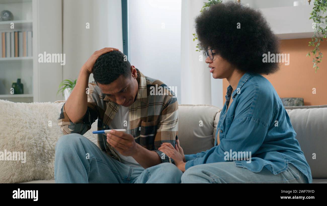 Pregnancy Positive Negative Test Stress African American Couple On Home