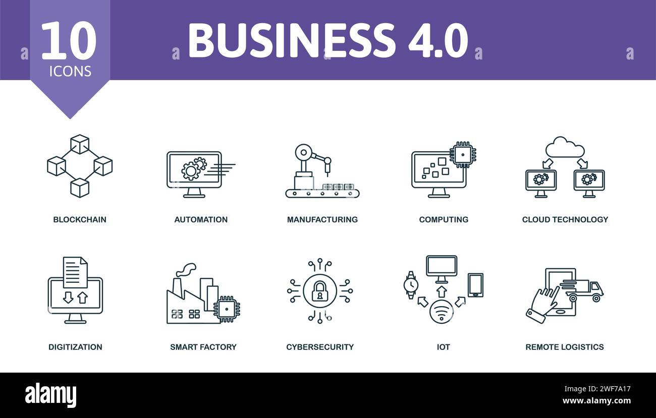 Business 4.0 icon set. Contains editable icons industry 4.0 theme such ...