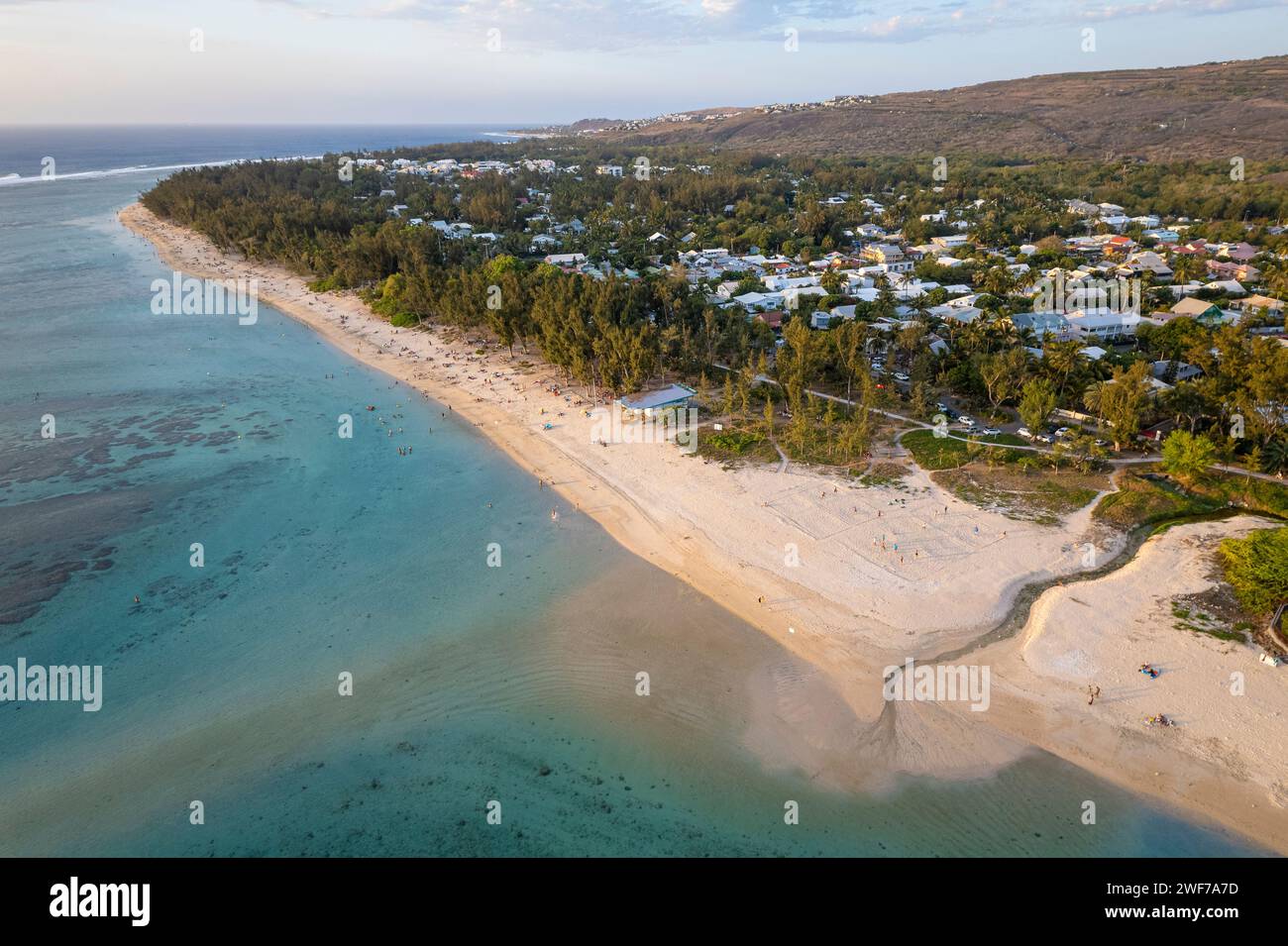 Aerial view of Hermitage Lagoon and Beach on Reunion Island Stock Photo ...