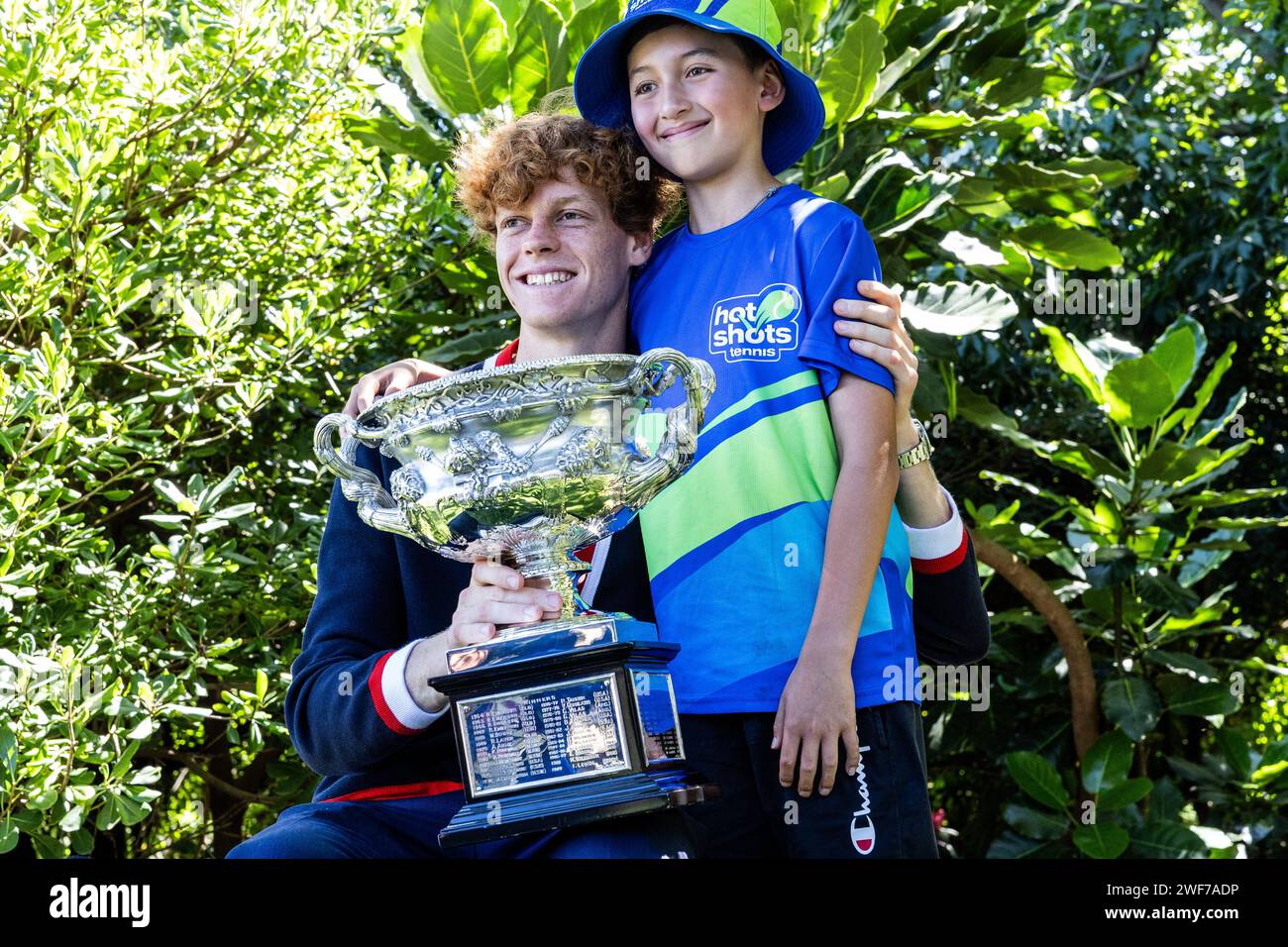 Melbourne, Australia. 29th Jan, 2024. Jannik Sinner of Italy and a ball ...