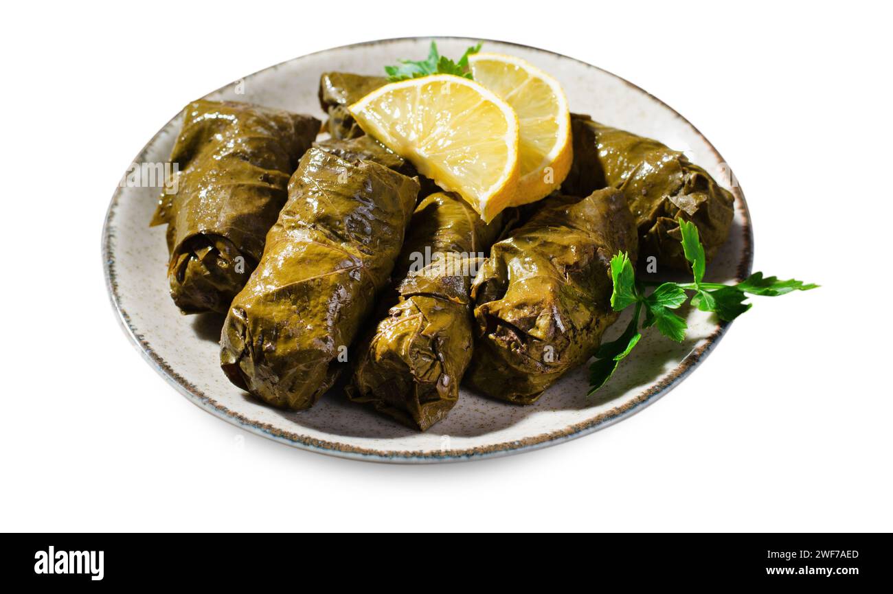 Dolma, Stuffed Grape Leaves on White Isolated Background Stock Photo ...