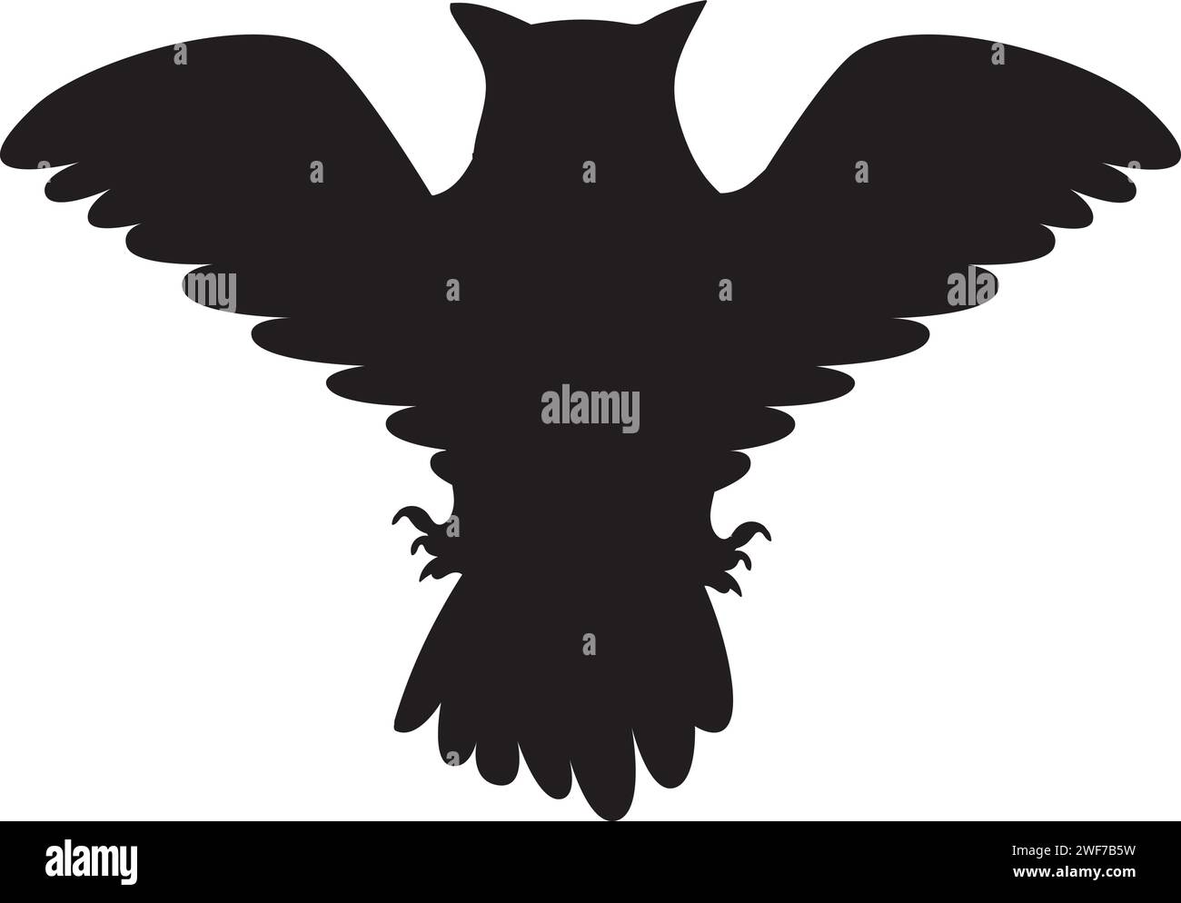 Black silhouette huge flying eagle owl animal body, fairy tale ...