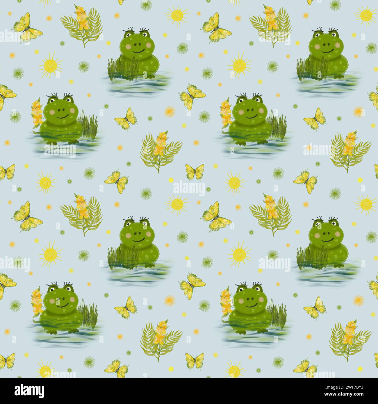 Fun frog in the swamp. Seamless pattern with a frog in water and ...