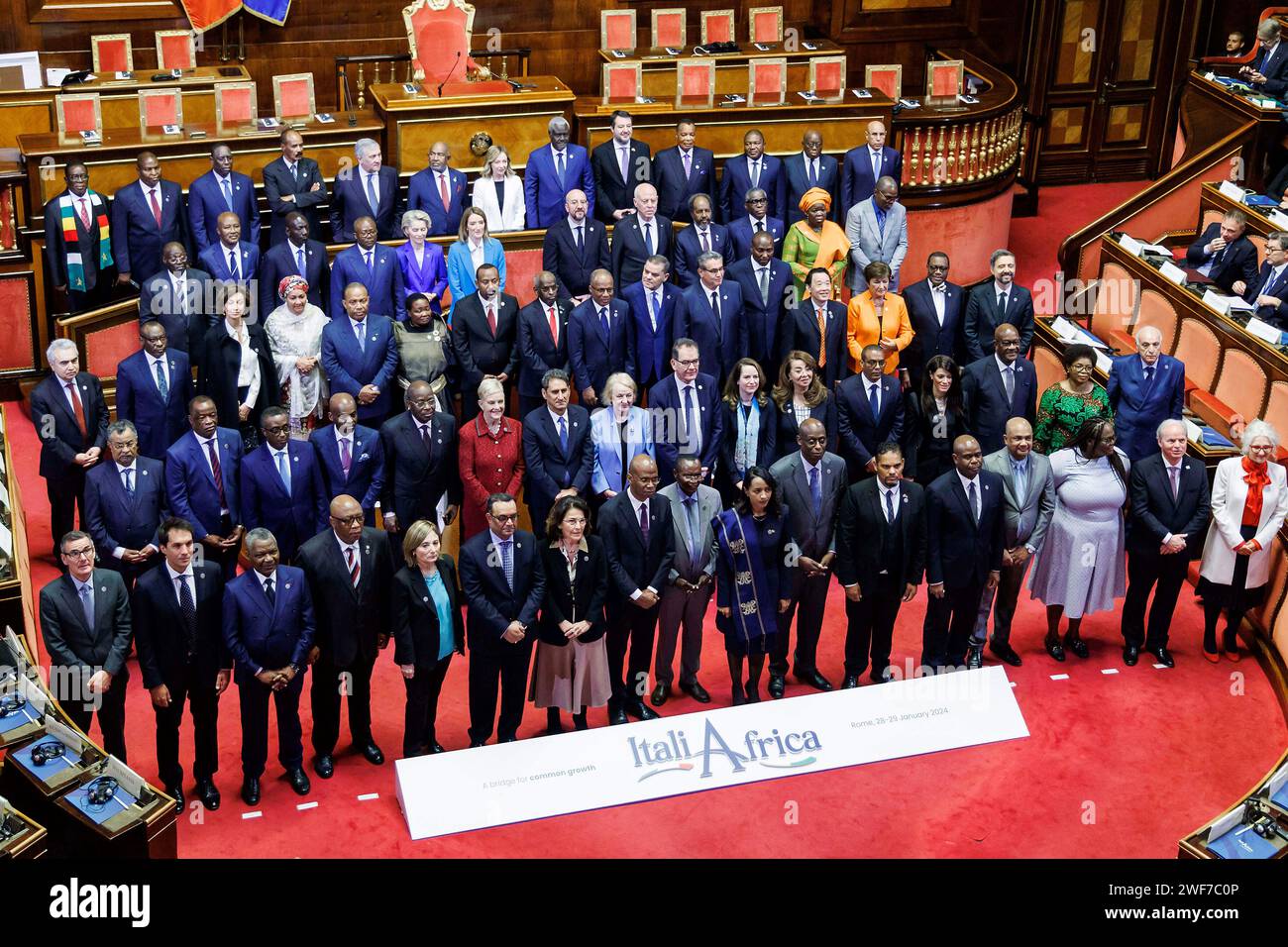 Italian Premier Giorgia Meloni, top center, poses with African leaders ...