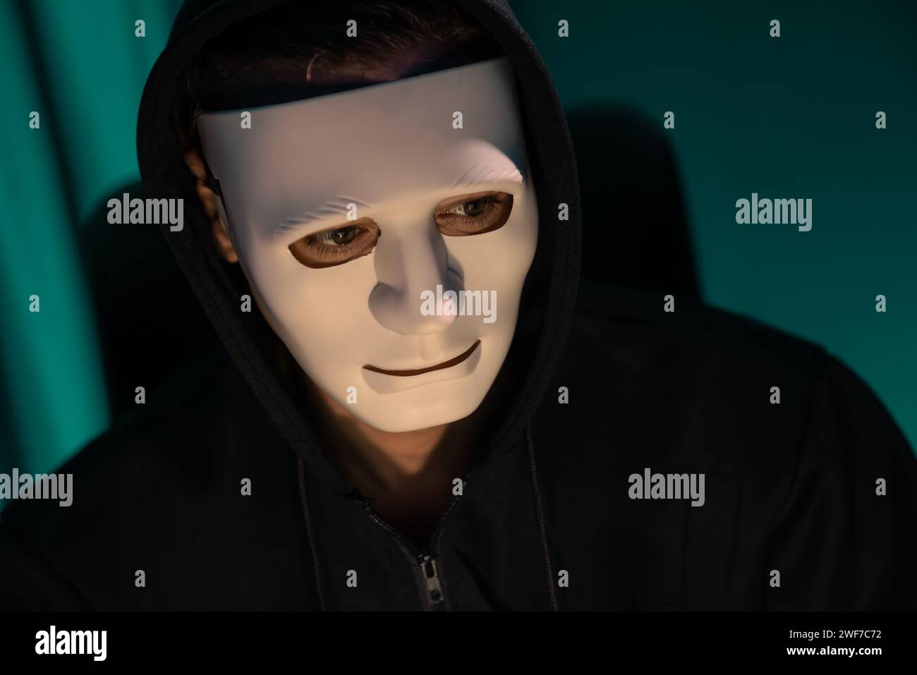 White criminal anonymous mask installing coding password encryption by ...