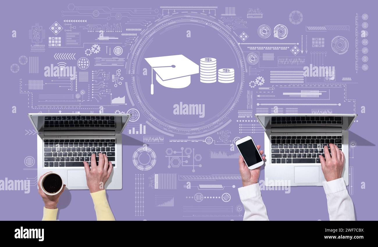 Top view of hands using laptop with symbol of fafsa concept Stock Photo ...