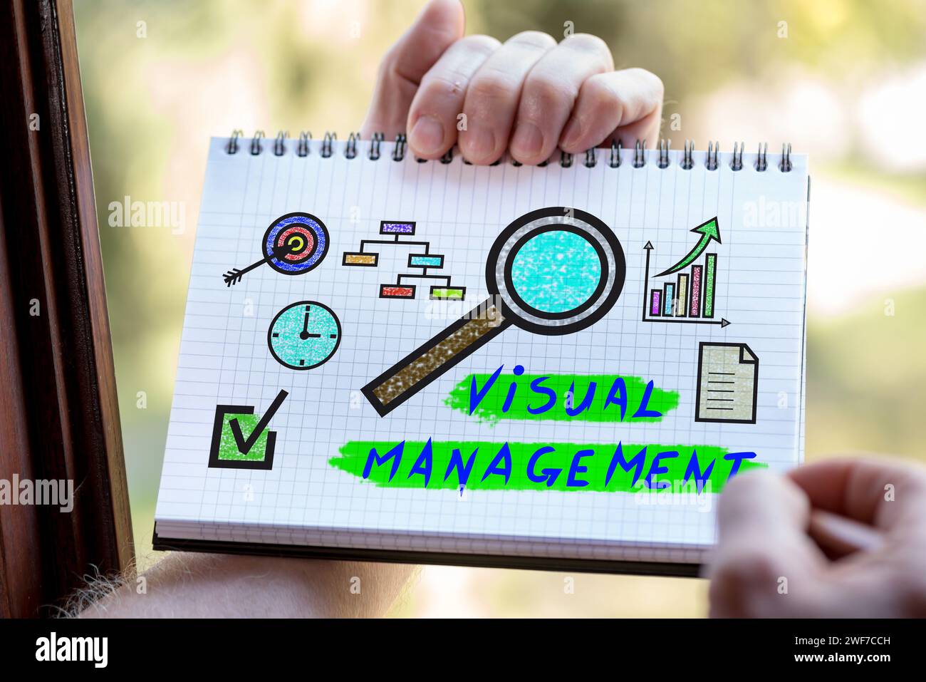 Hand drawing visual management concept on a notepad Stock Photo - Alamy
