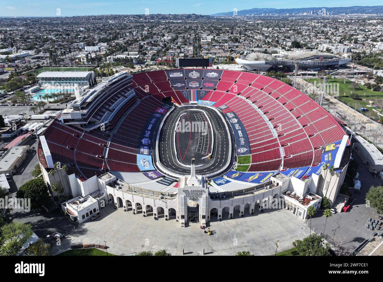 A general overall aerial view of the temporary asphalt racetrack at the ...