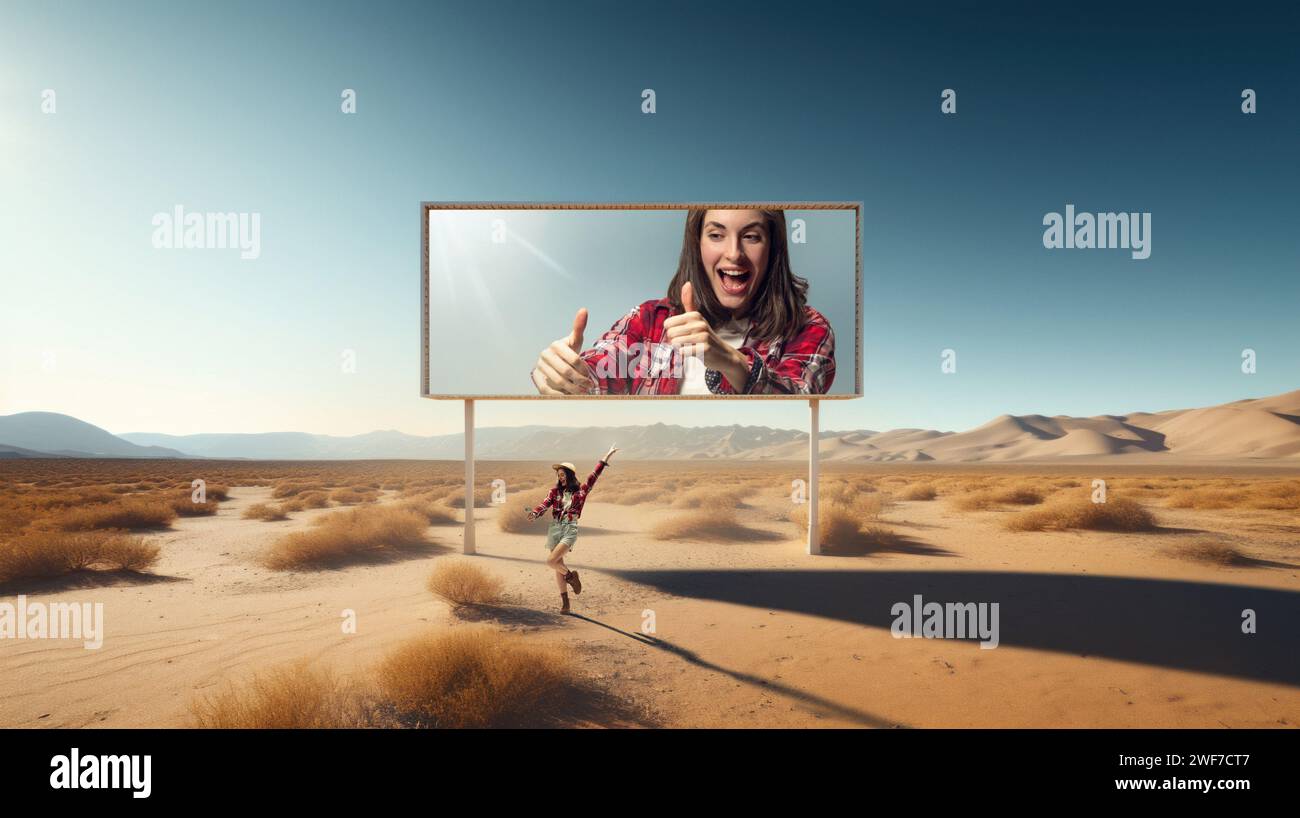 Travel company offering exclusive desert tours. Beautiful happy young ...