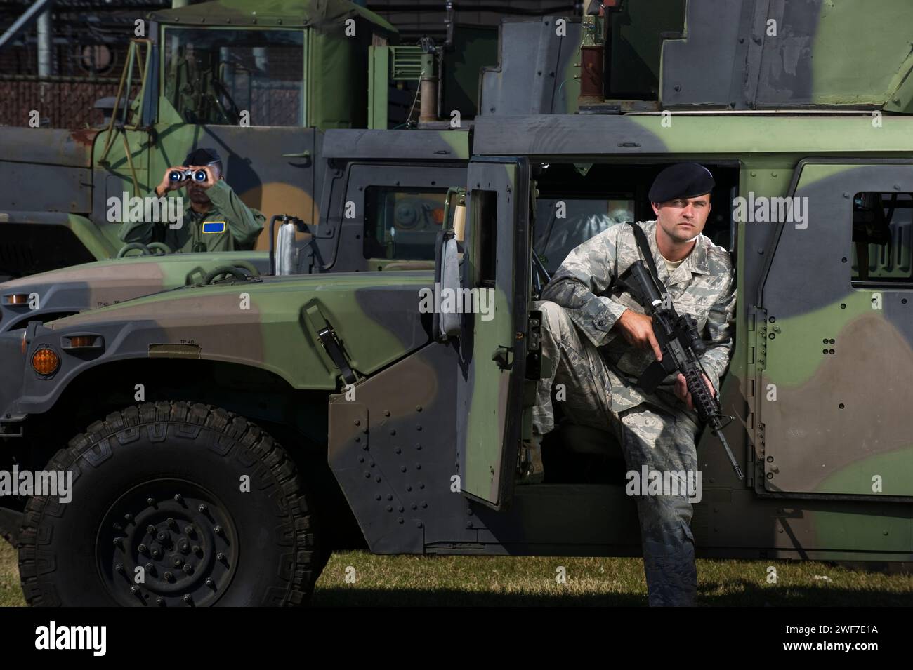 Military police officers secure tactical vehicles on base Stock Photo ...