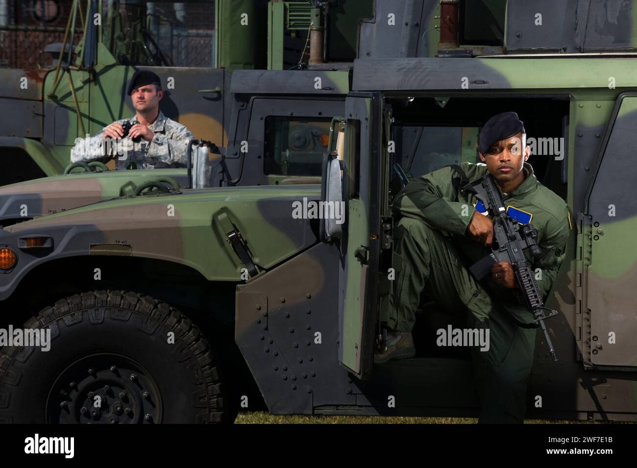 Military police officers secure tactical vehicles on base Stock Photo ...