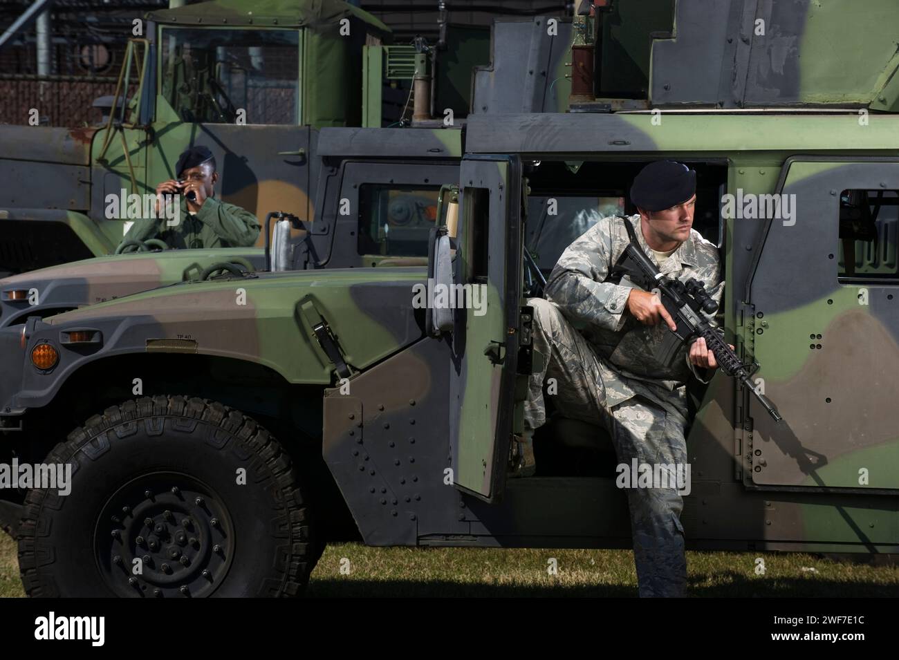 Military police officers secure tactical vehicles on base Stock Photo ...