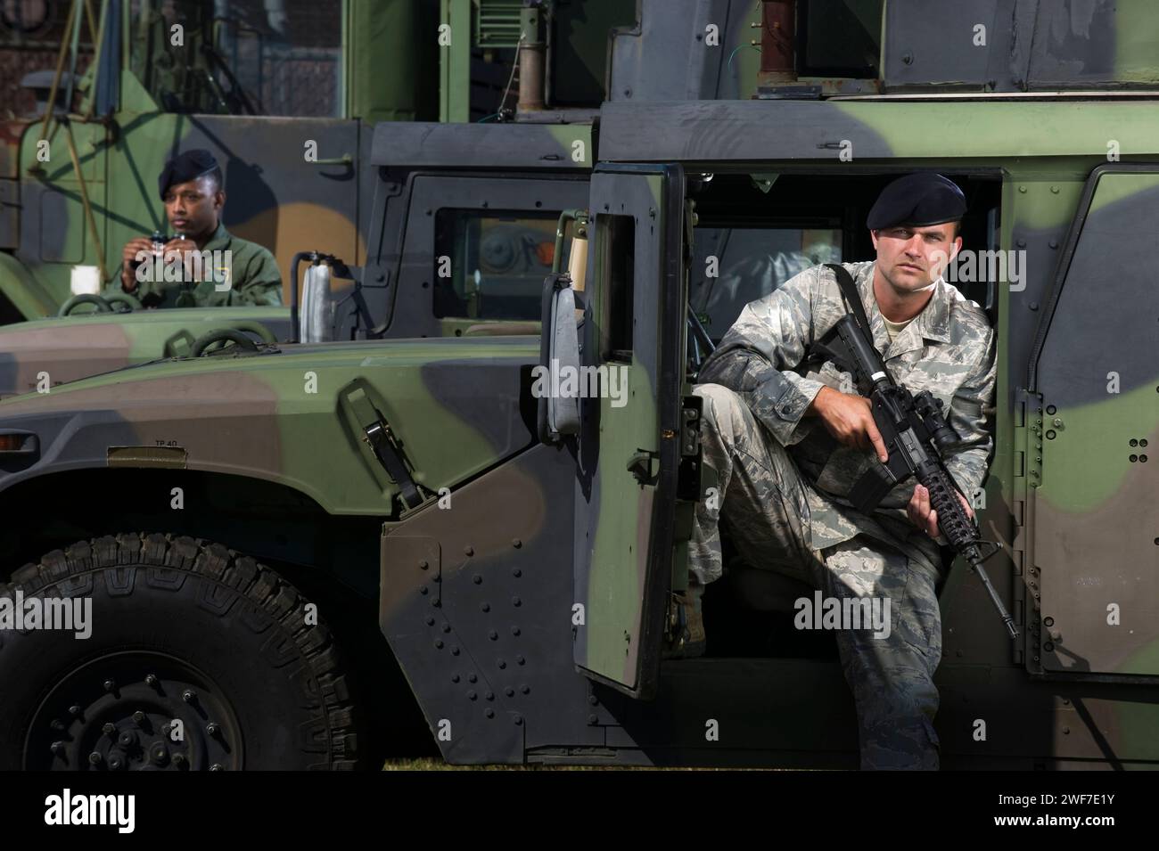 Military police officers secure tactical vehicles on base Stock Photo ...