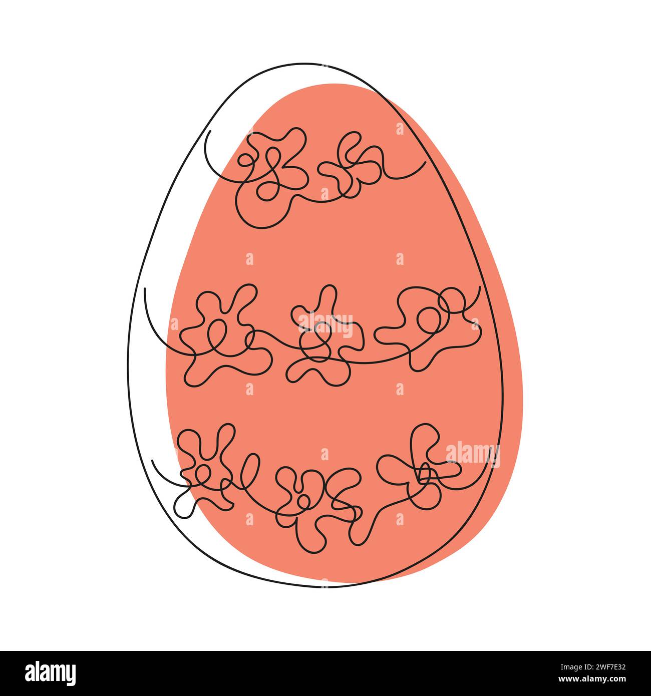 Colored Easter egg with pattern. Continuous one line drawing. Isolated ...