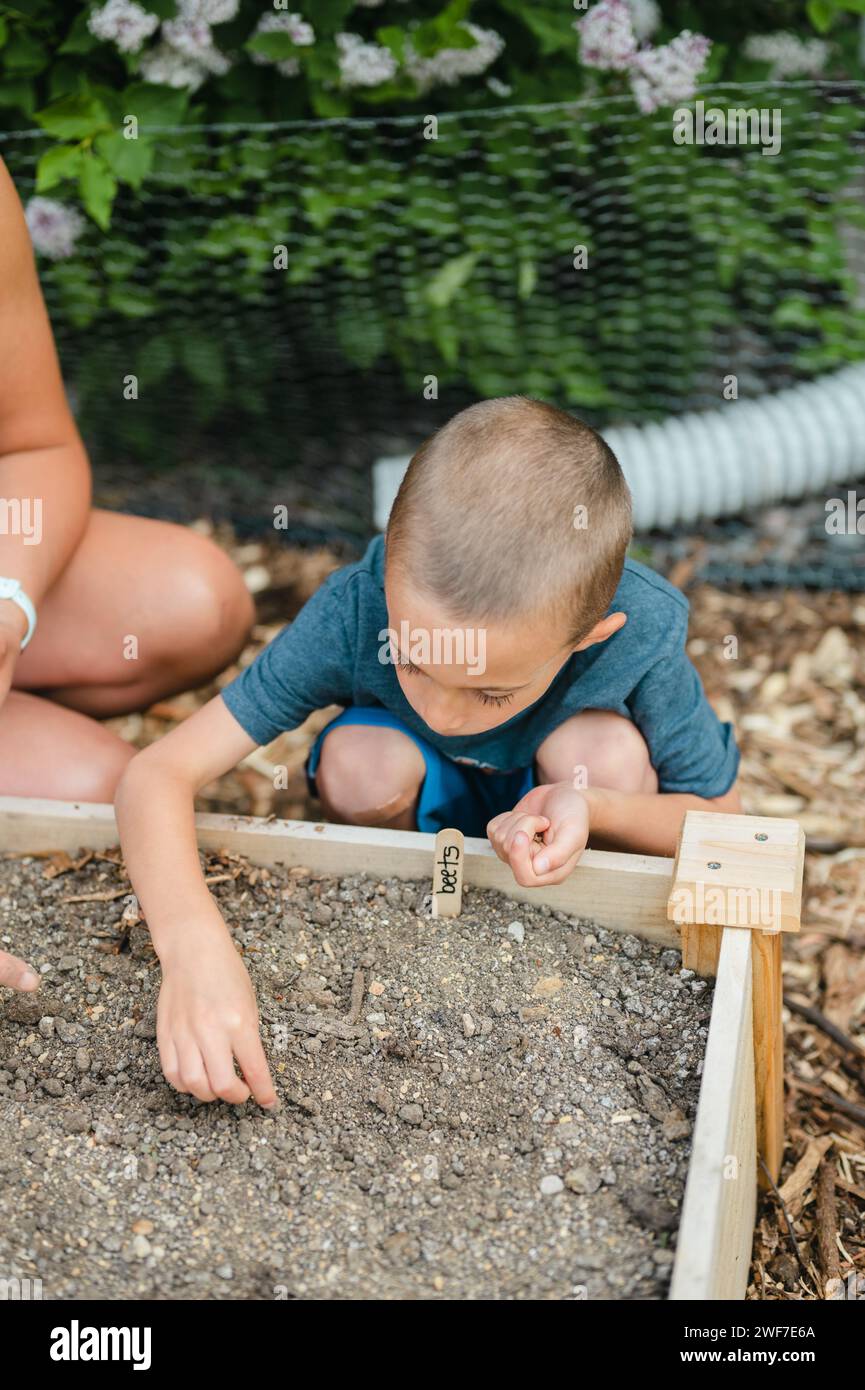 Boy planting seeds hi-res stock photography and images - Alamy