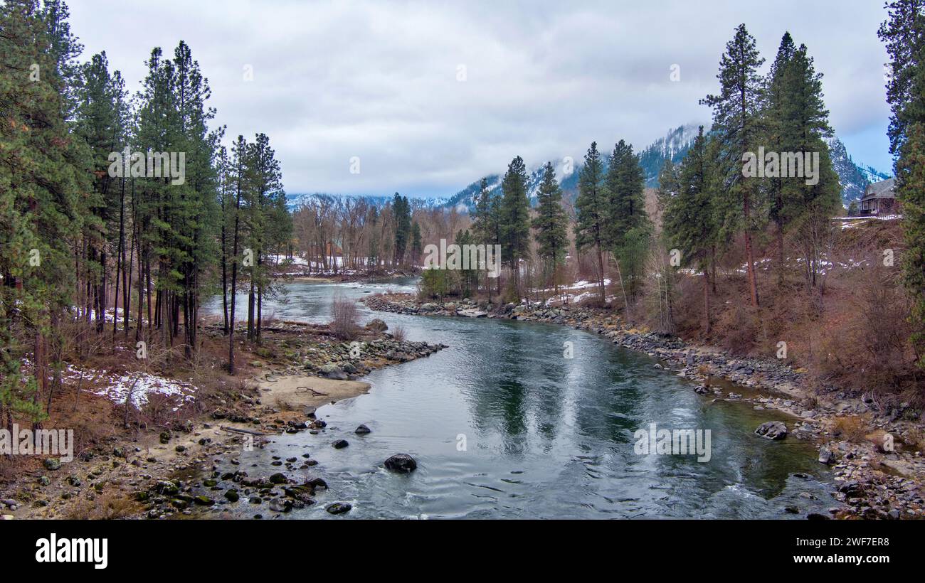 Aerial view of the Wenatchee River in Leavenworth Stock Photo - Alamy