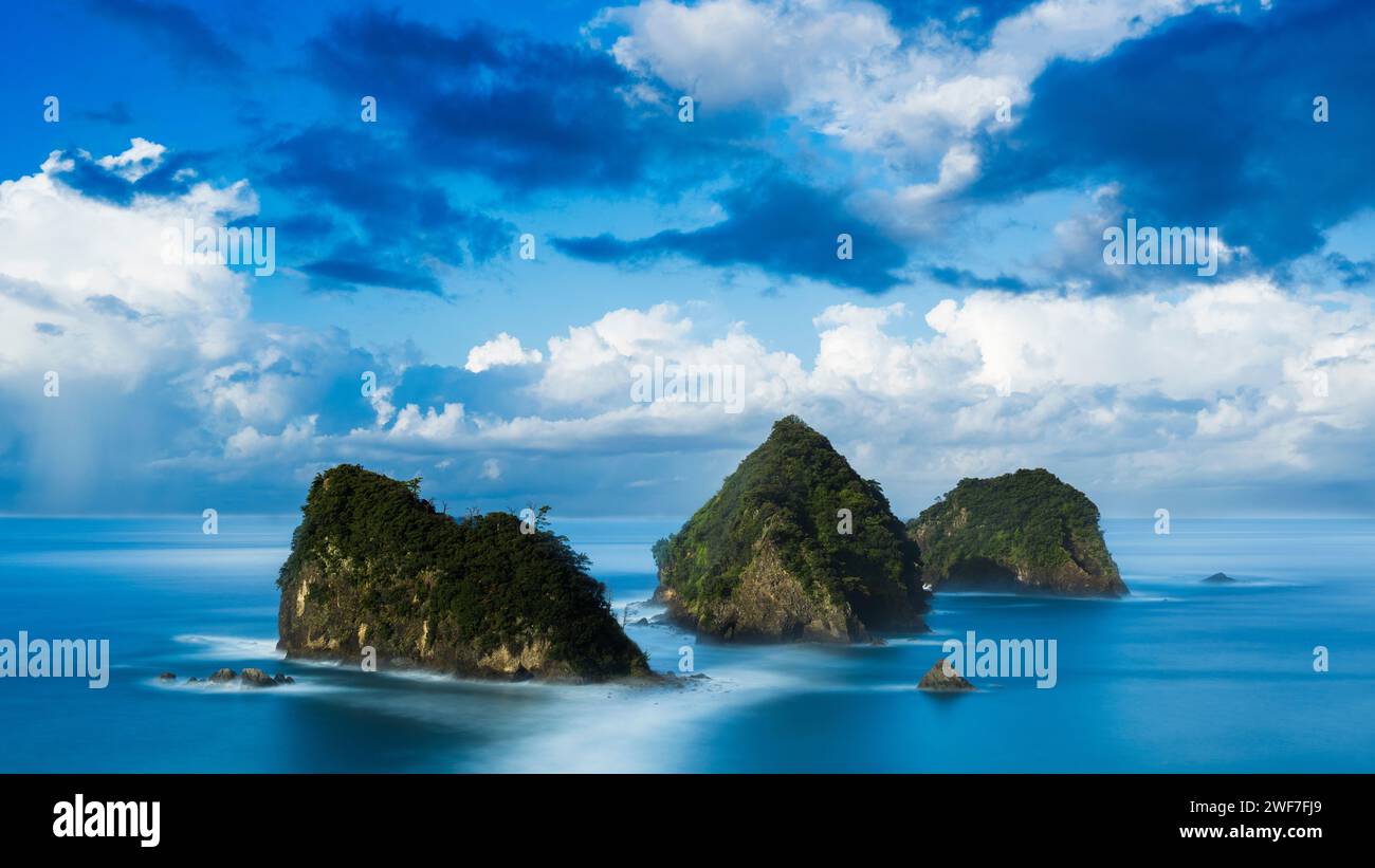 Long exposure shot of sea stacks in Izu Peninsula, Japan Stock Photo ...
