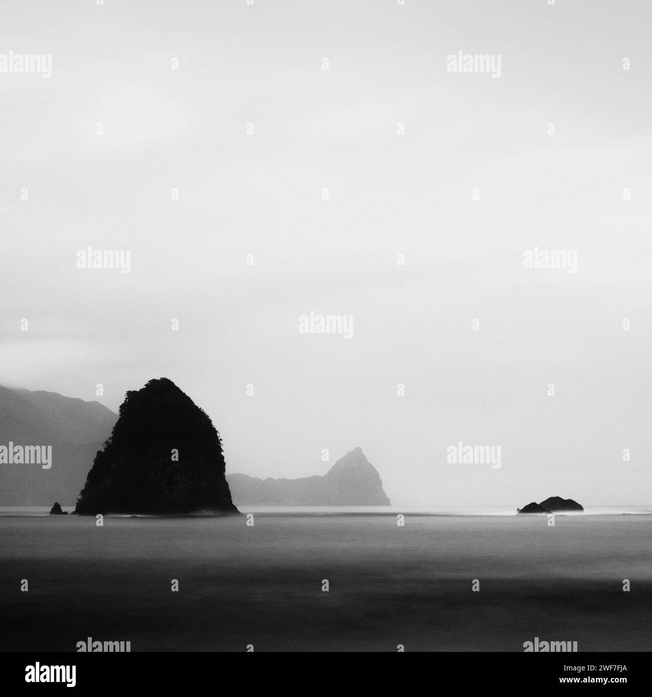 Long exposure shot of sea stacks in Izu Peninsula, Japan Stock Photo ...