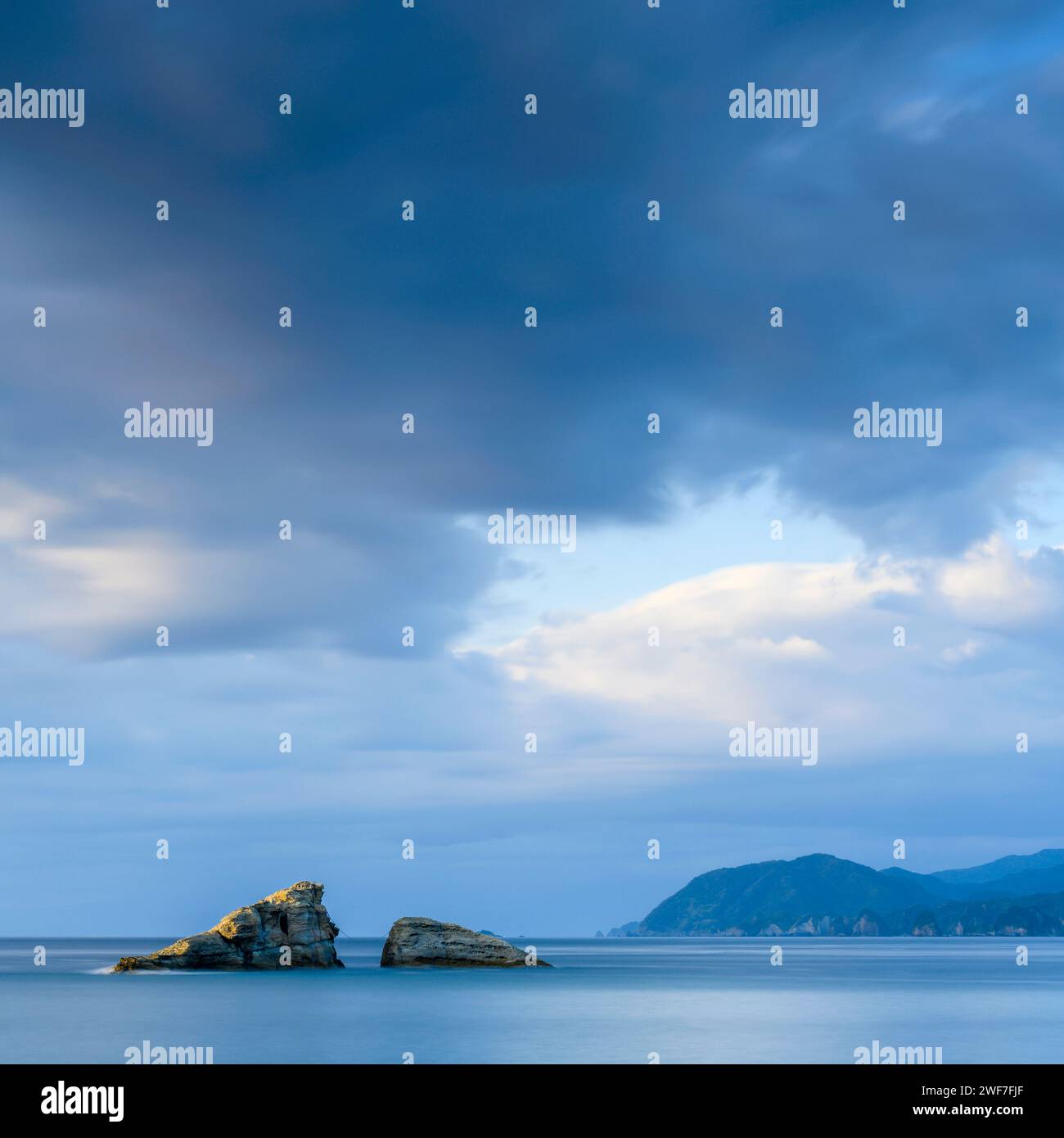 Long exposure shot of sea stacks in Izu Peninsula, Japan Stock Photo ...