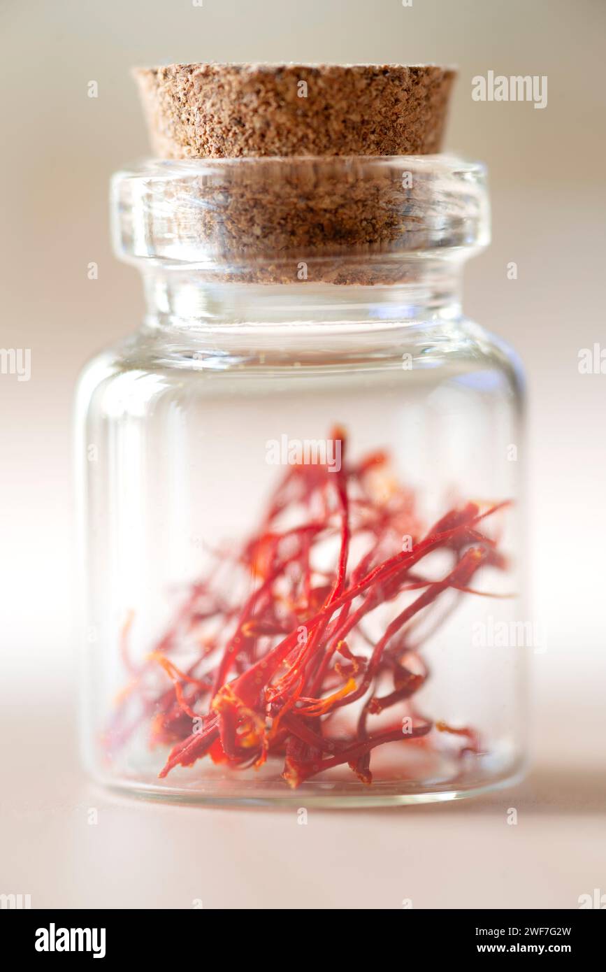 Saffron From Glass Jar Stock Photo - Alamy