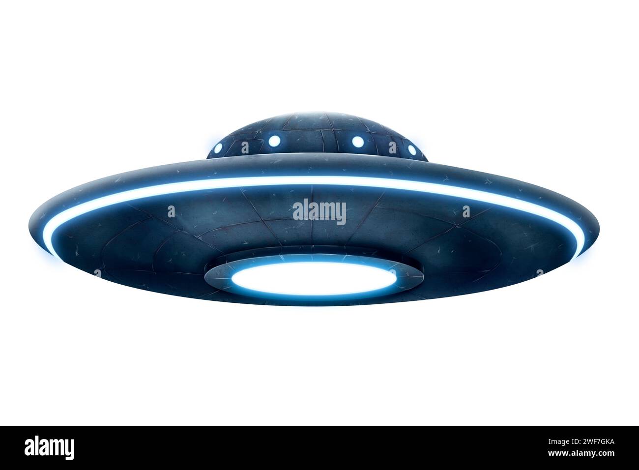 UFO. Alien spaceship on white background, illustration Stock Photo - Alamy