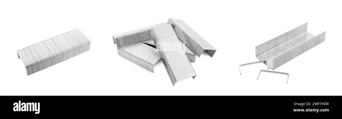 Many metal staples isolated on white, collection Stock Photo - Alamy