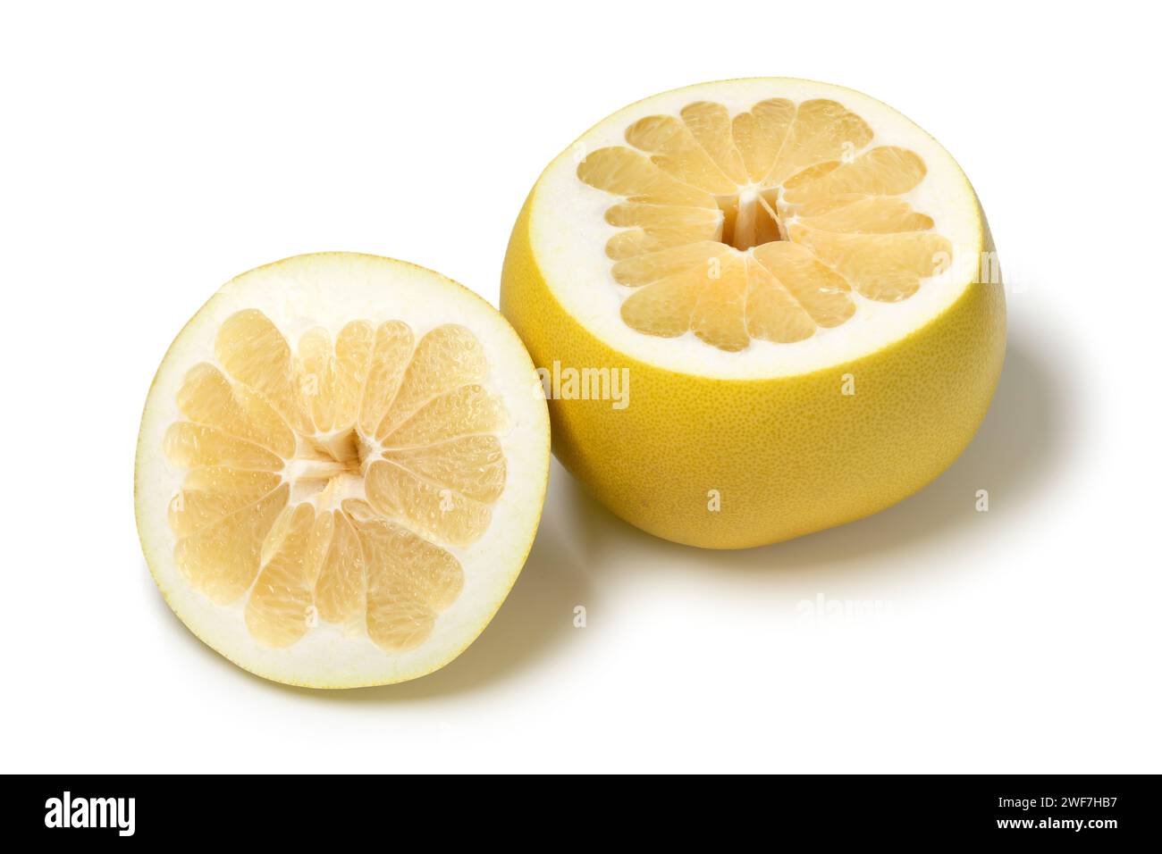 Halved white honey sweet fresh Pummelo on isolated on white background ...