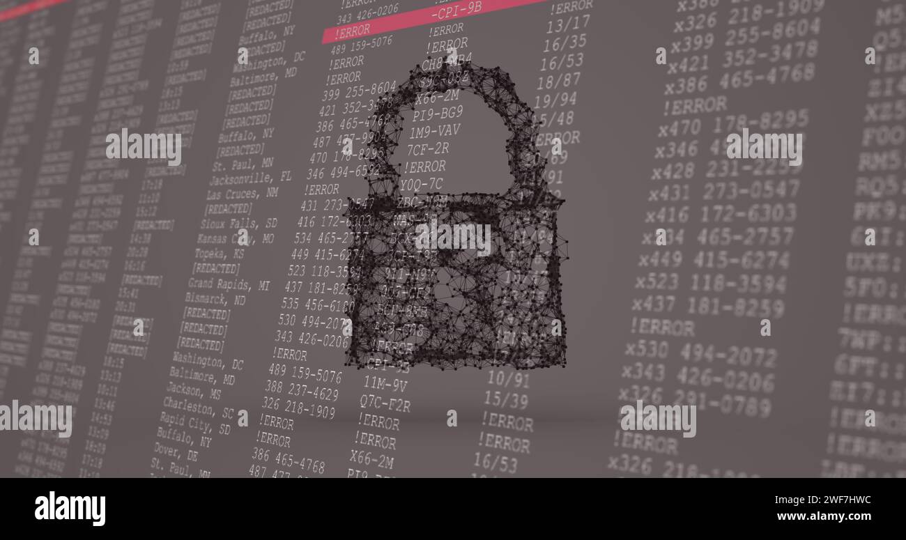 Digital image of security padlock icons against computer data processing on grey background ...