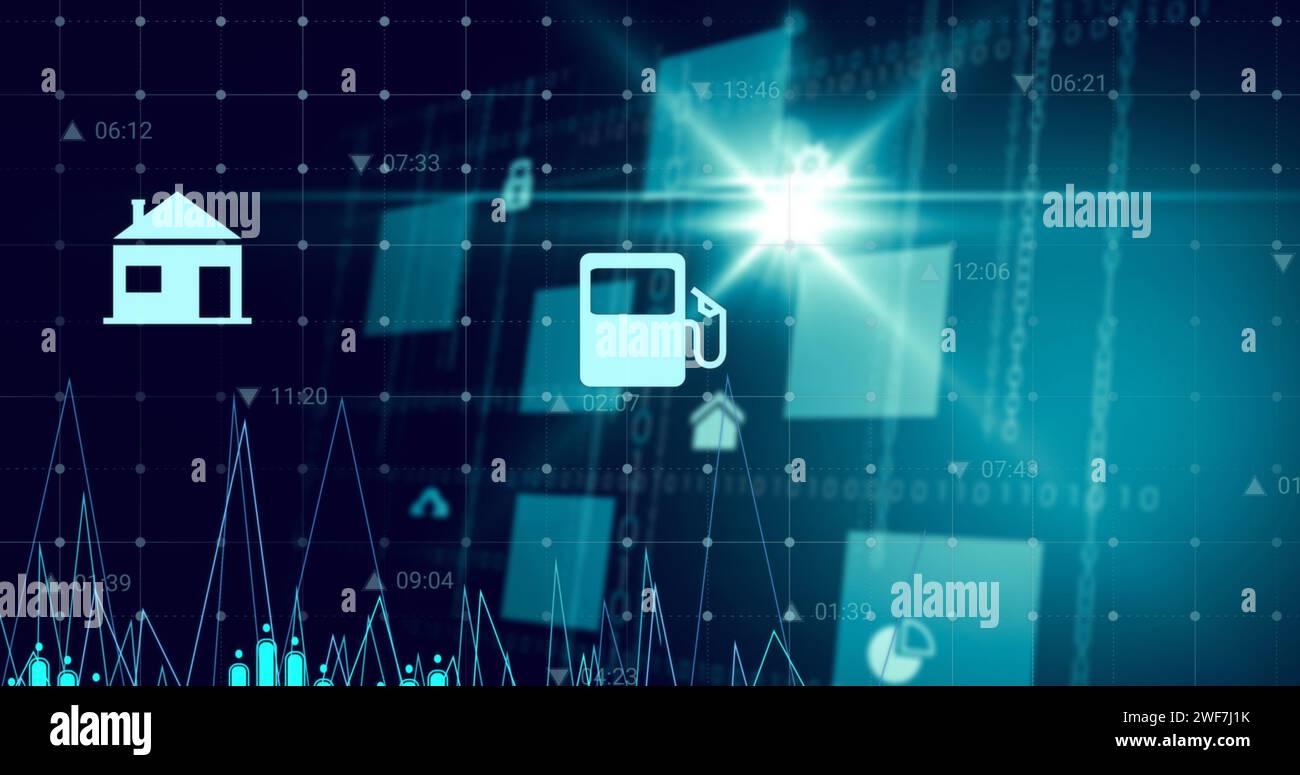 Image of digital data processing over black background Stock Photo - Alamy