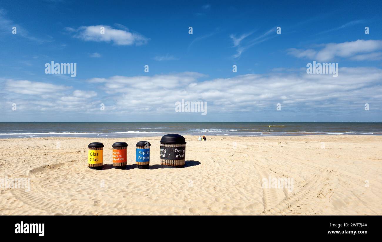 The beach trash bins for efficient waste management Stock Photo - Alamy