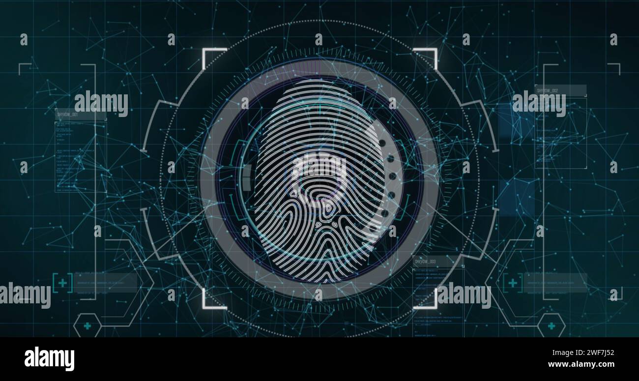 Image Of Biometric Fingerprint Scope Scanning And Data Processing Over
