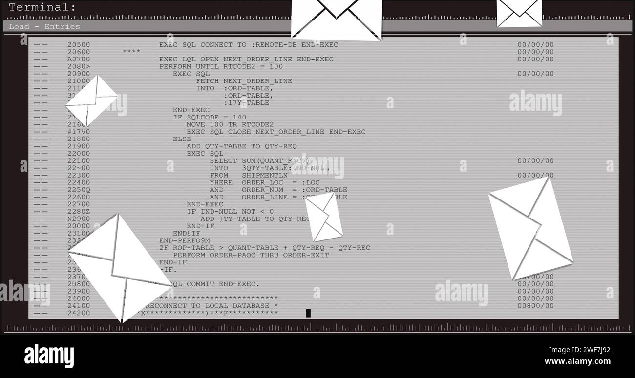 Image of email envelope icons and data processing on computer screen in background Stock Photo ...