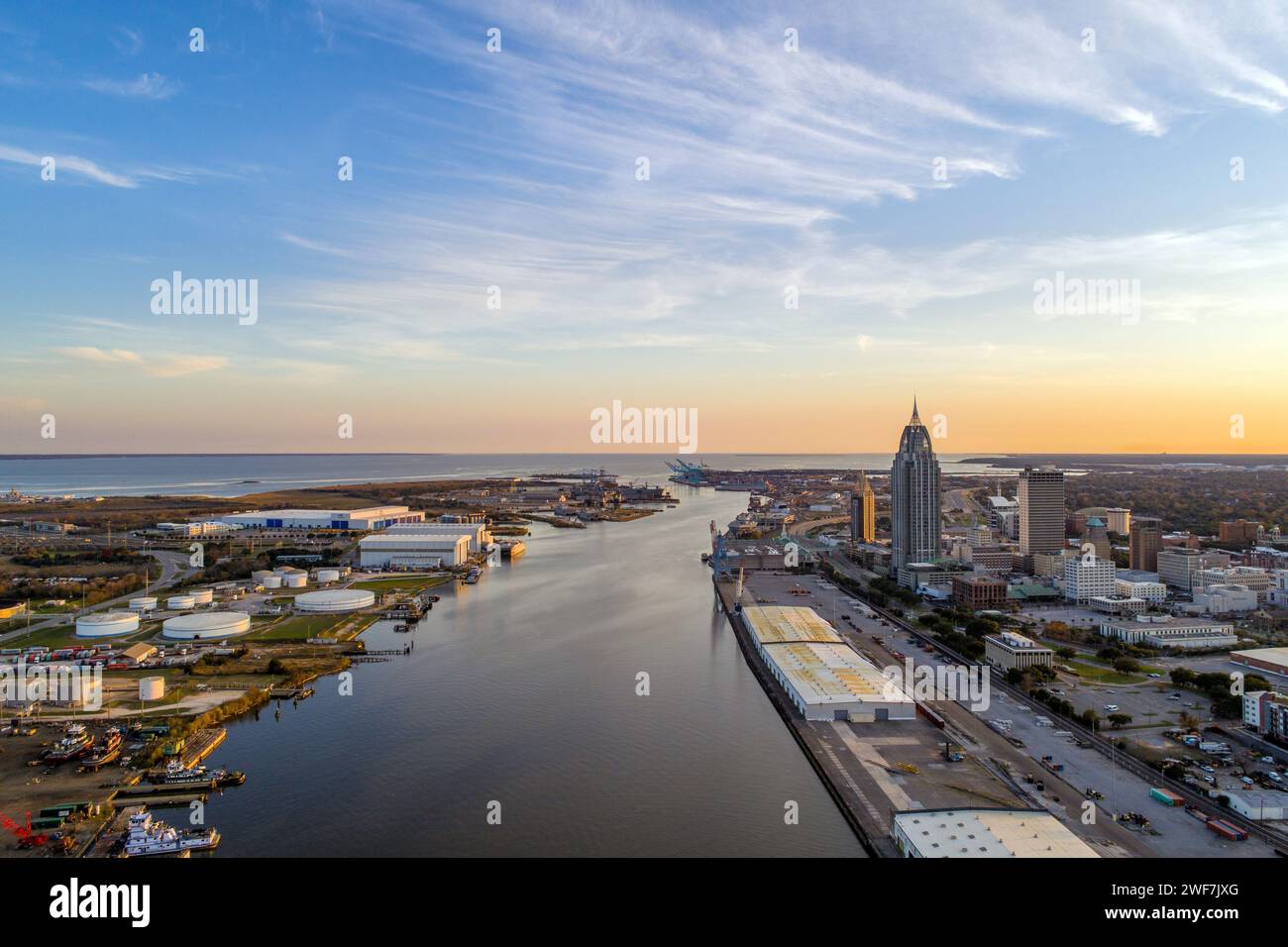 Downtown Mobile, Alabama riverside skyline at sunset Stock Photo - Alamy