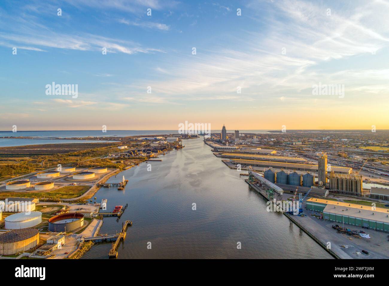 Downtown Mobile, Alabama riverside skyline at sunset Stock Photo - Alamy