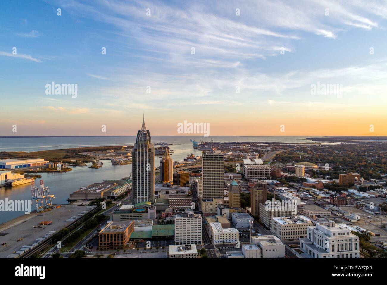 Downtown Mobile, Alabama riverside skyline at sunset Stock Photo - Alamy