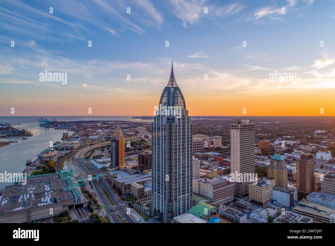 Downtown Mobile, Alabama riverside skyline at sunset Stock Photo - Alamy