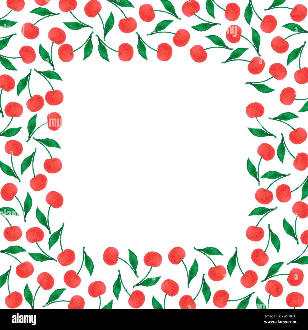 Hand drawn watercolor cherry frame border isolated on white background ...