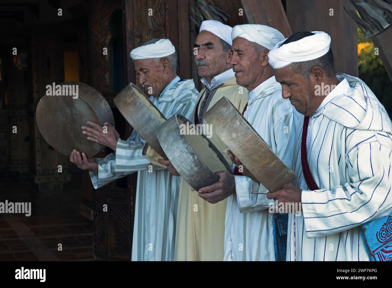 Berber tribesmen, celebrating festival with traditional music, Dades ...