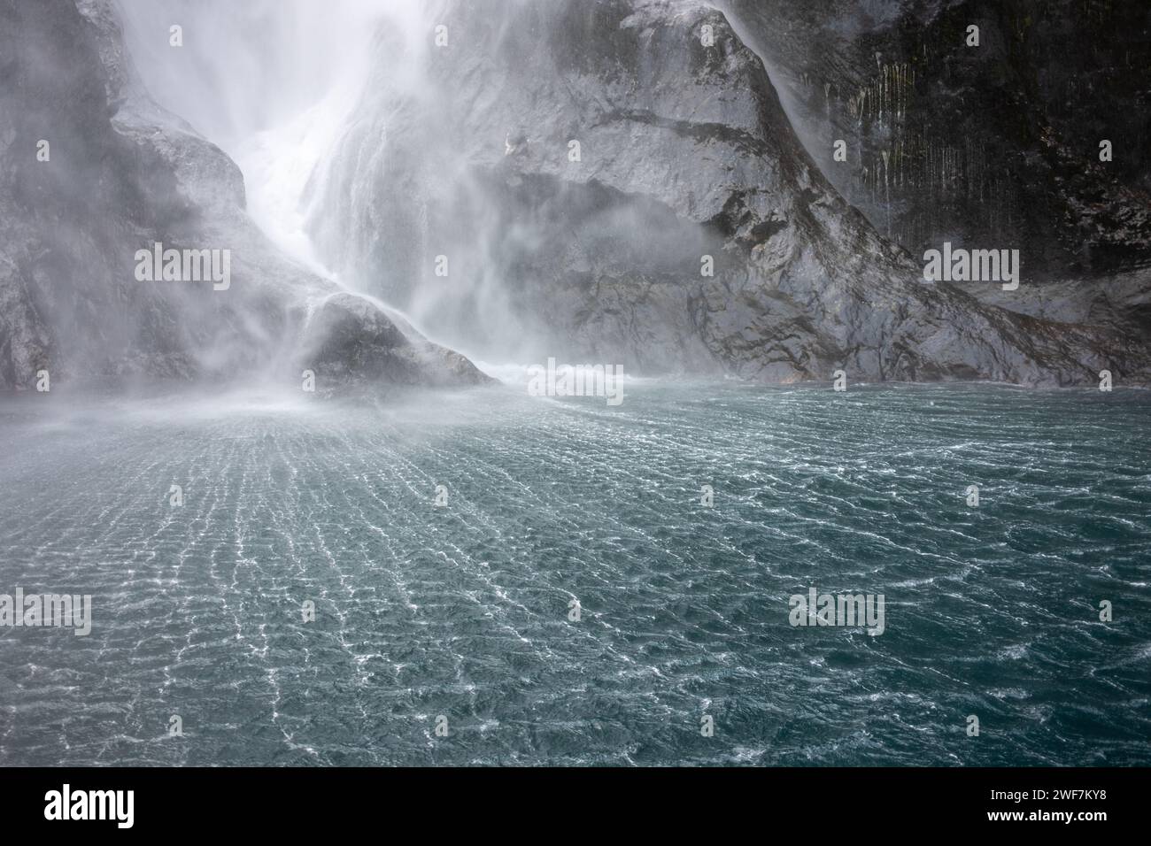 Waterfall at Milford Sound, Piopiotahi, South Island, Fiordland ...