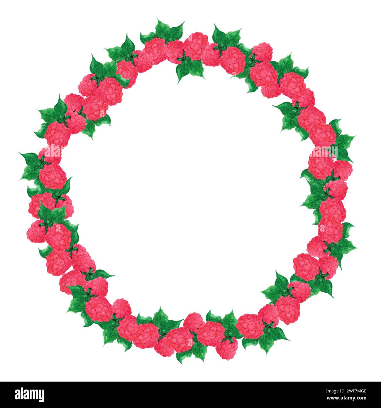 Hand drawn watercolor raspberry wreath border isolated on white ...