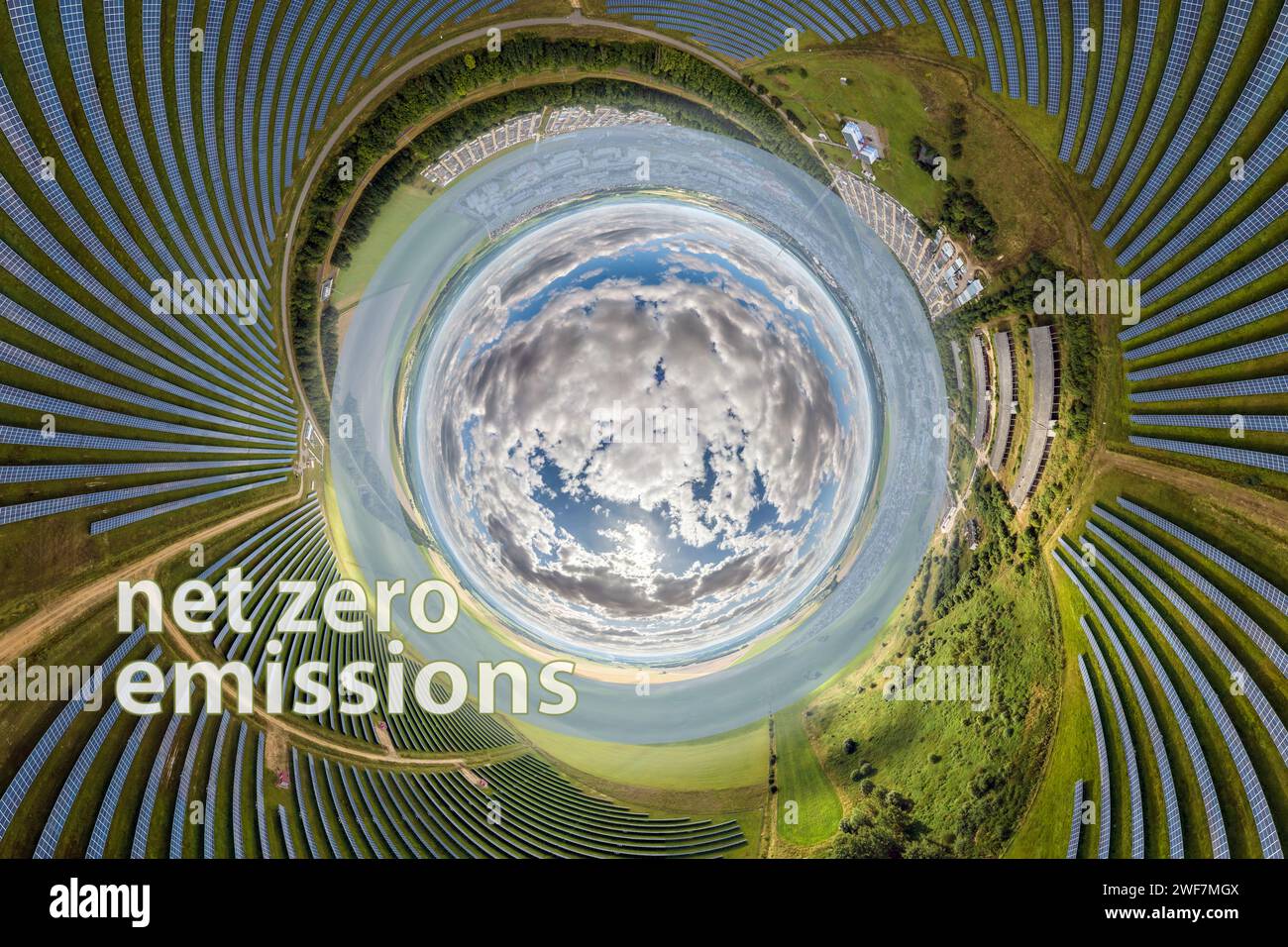 net zero emissions text concept image against blue little planet in ...