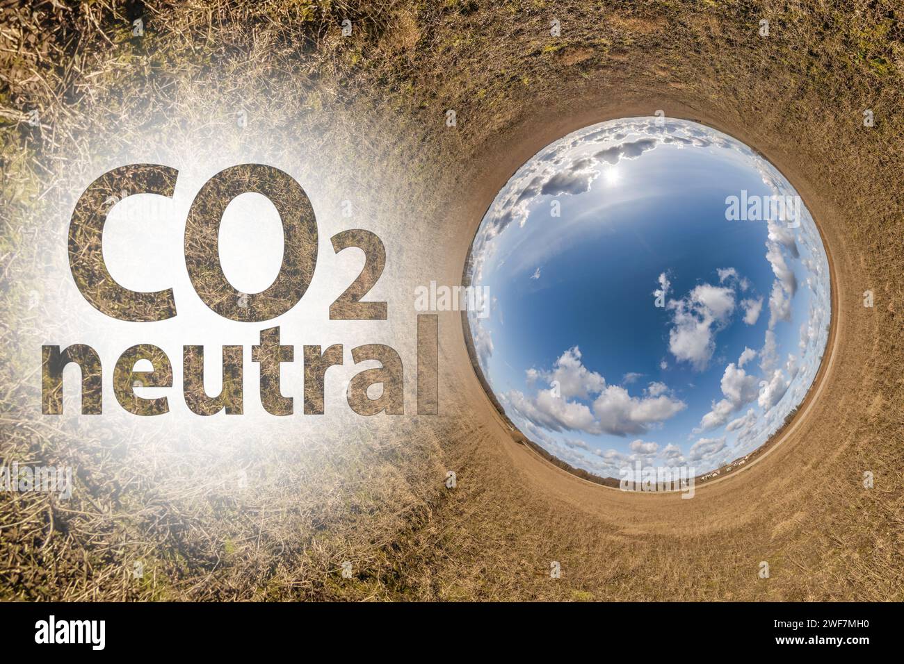 CO2 Neutral text concept image against blue little planet in green ...