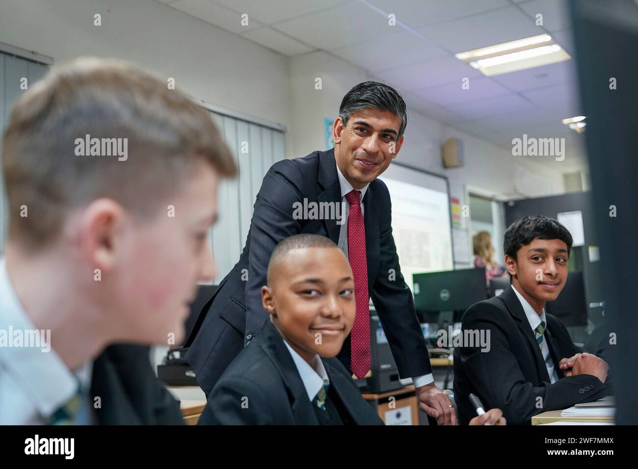 Britain's Prime Minister Rishi Sunak meets Year 9 students taking part ...
