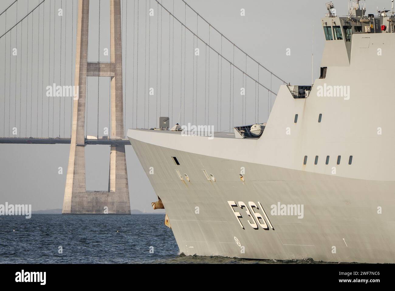 Korsoer, Denmark. 29th Jan, 2024. The Danish frigate Iver Huitfeldt ...