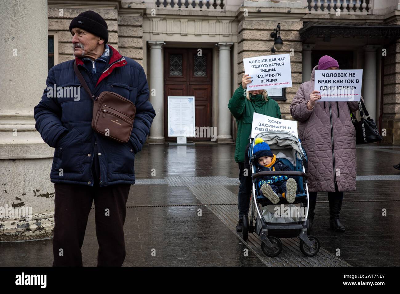 LVIV, UKRAINE - JANUARY 28, 2024 - Participants of a picket by military ...