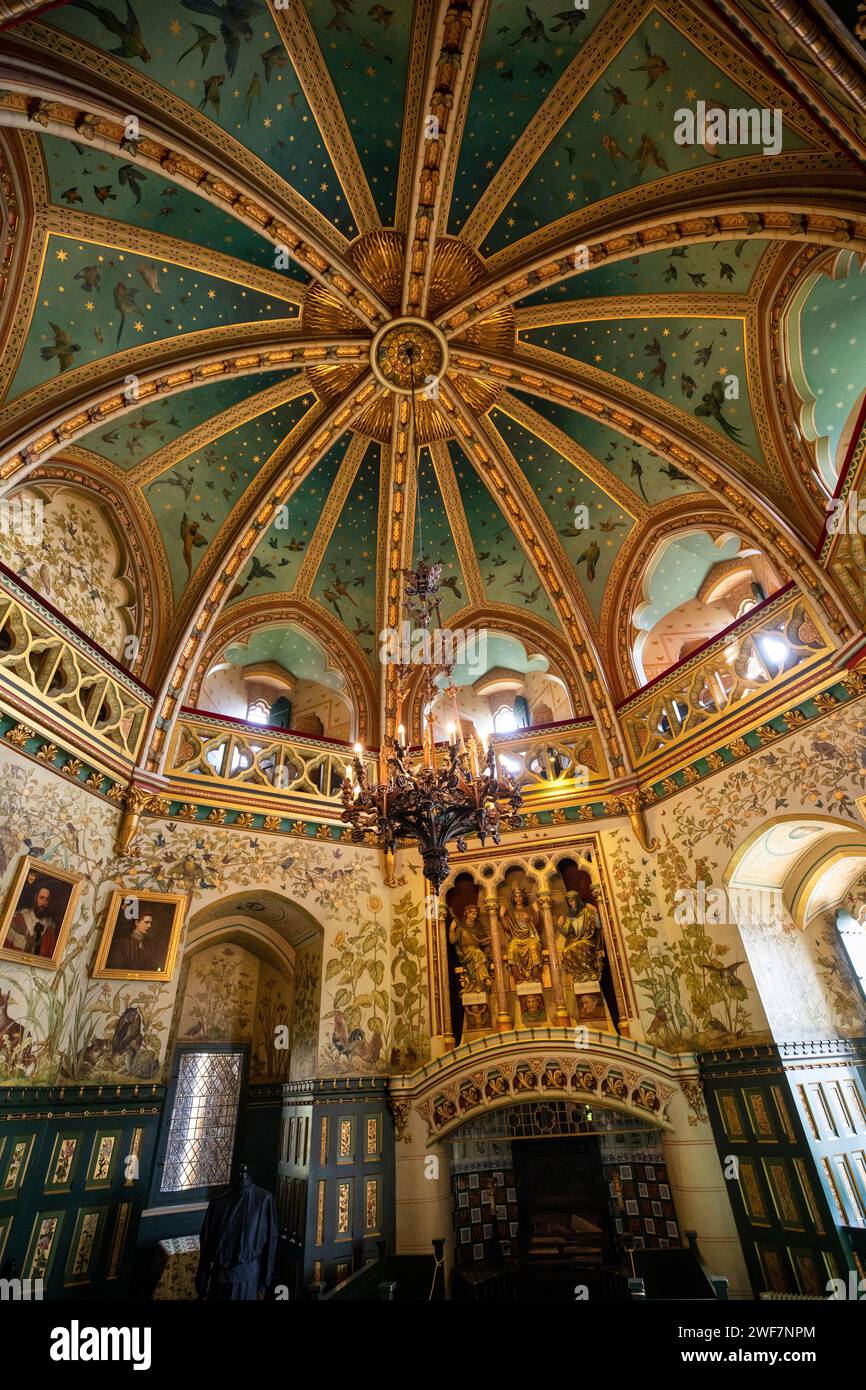 Wales, Glamorgan, Tongwynlais, Castell Coch, Great Hall, ceiling Stock ...