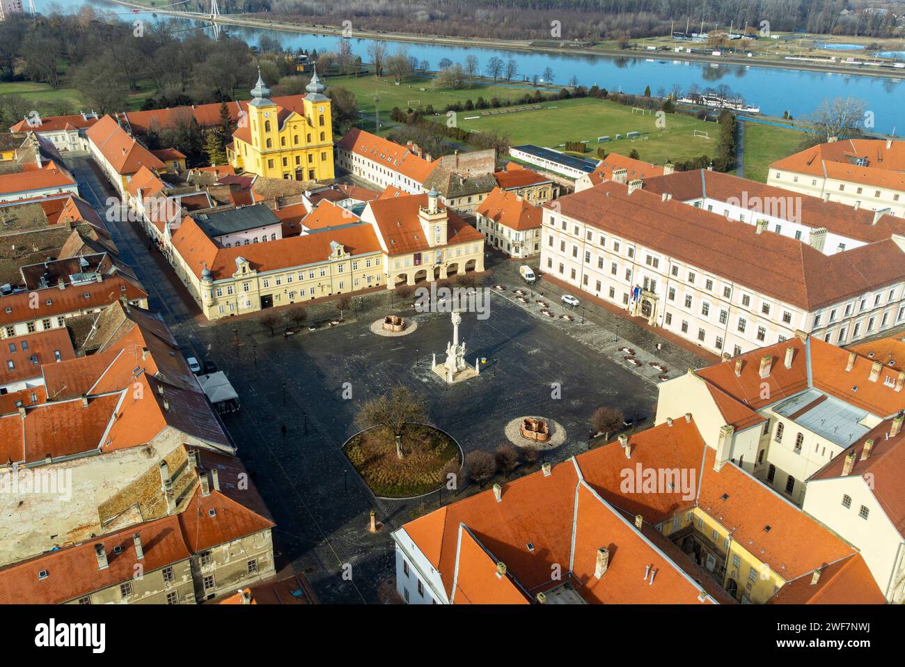 Osijek, Croatia. 23rd Jan, 2024. Aerial photo of Tvrdja (Citadel), the ...