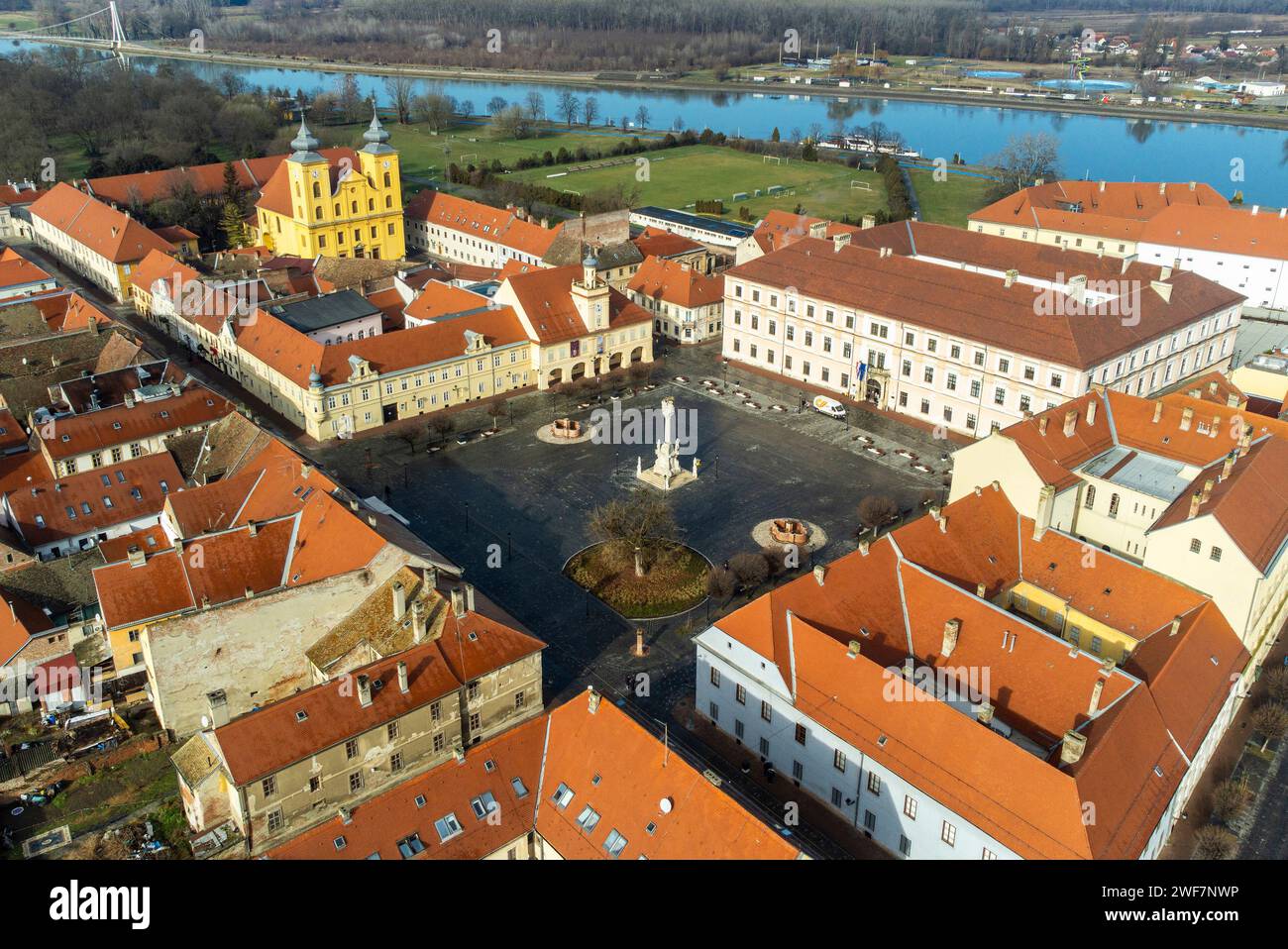 Osijek, Croatia. 23rd Jan, 2024. Aerial photo of Tvrdja (Citadel), the ...