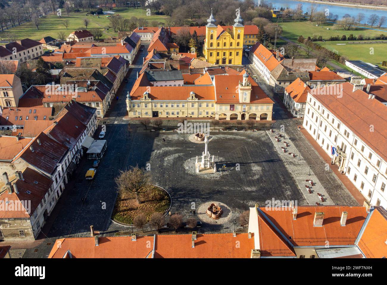 Osijek, Croatia. 23rd Jan, 2024. Aerial photo of Tvrdja (Citadel), the ...